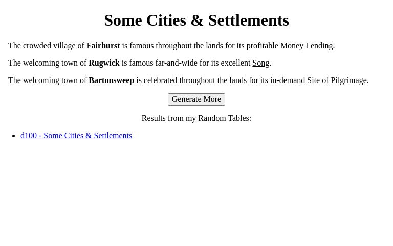 Some Cities & Settlements ― Perchance Generator
