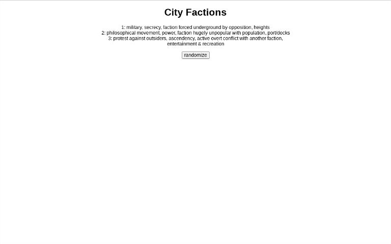 City Factions ― Perchance Generator