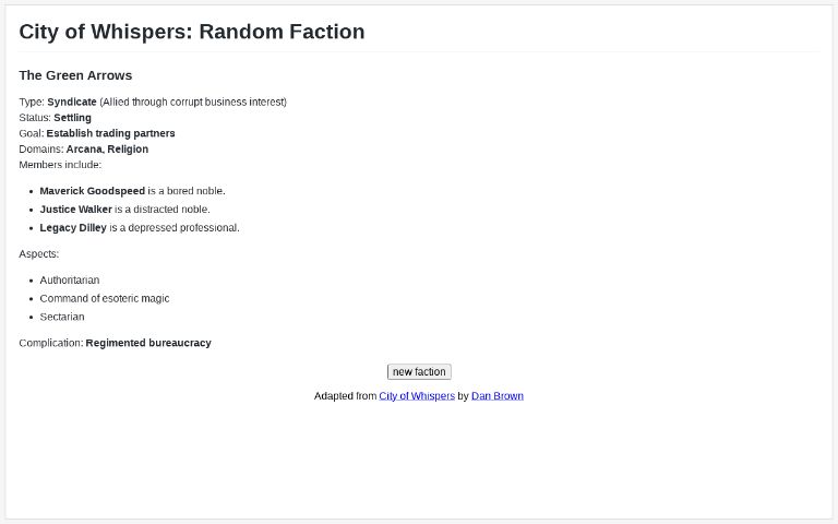 City of Whispers: Random Faction ― Perchance Generator
