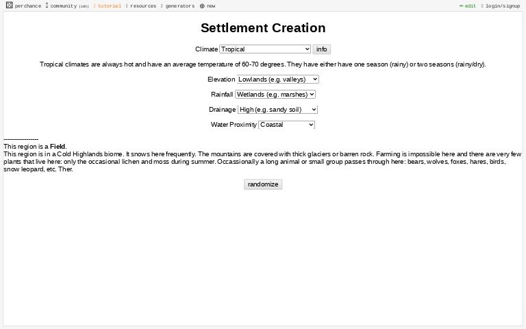 Settlement Creation ― Perchance Generator