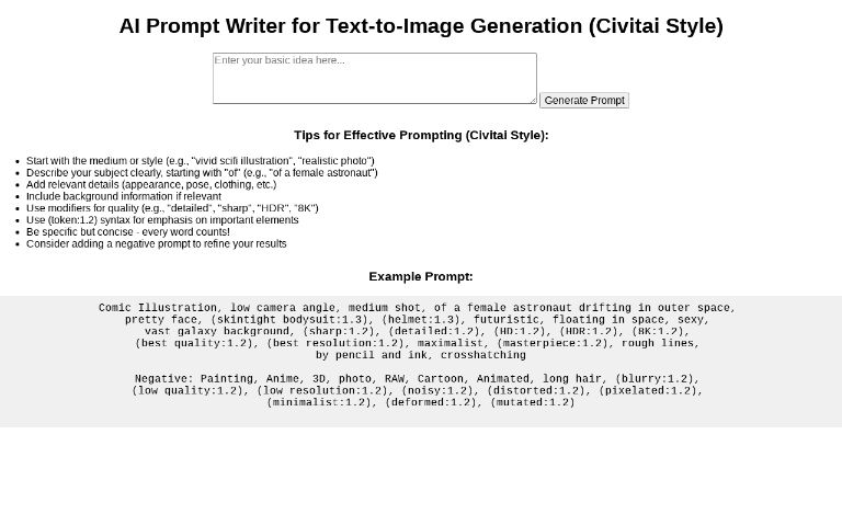 AI Prompt Writer for Text-to-Image Generation (Civitai Style)