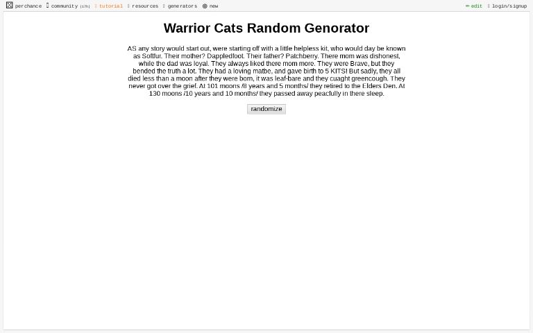 Warrior Cats Random Genorator ― Perchance Generator