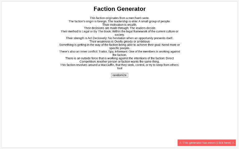 Faction Generator