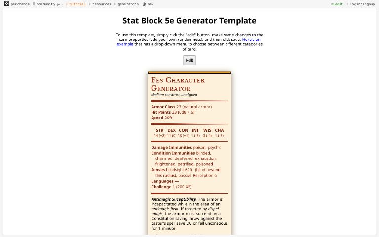 Stat Block 5e Generator Template