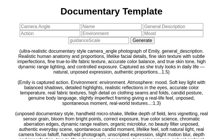 Documentary Template ― Perchance Generator
