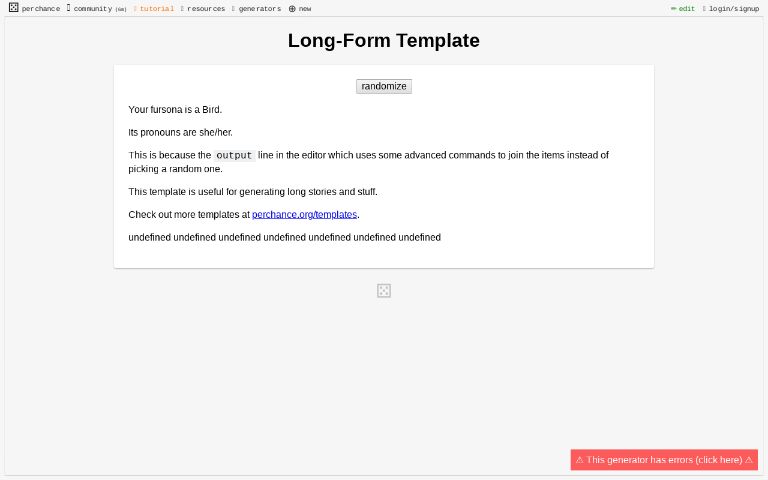Long-Form Template ― Perchance Generator