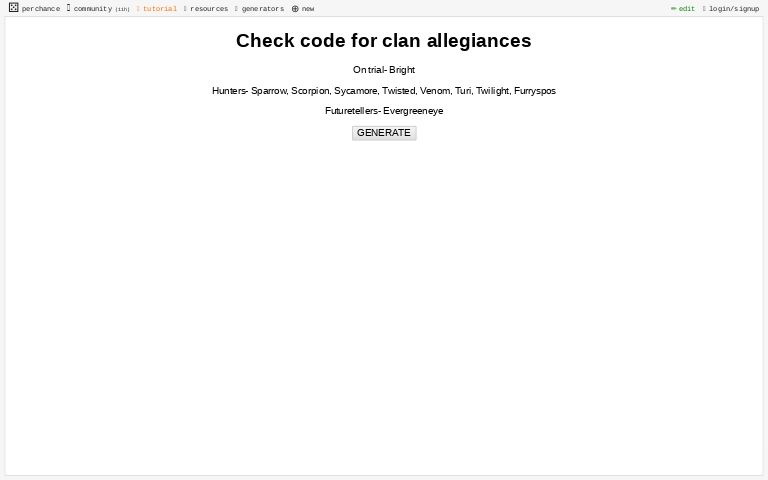 Check code for clan allegiances ― Perchance Generator