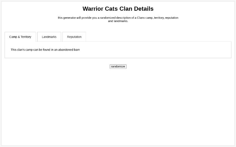 Warrior Cats Clan Details ― Perchance Generator