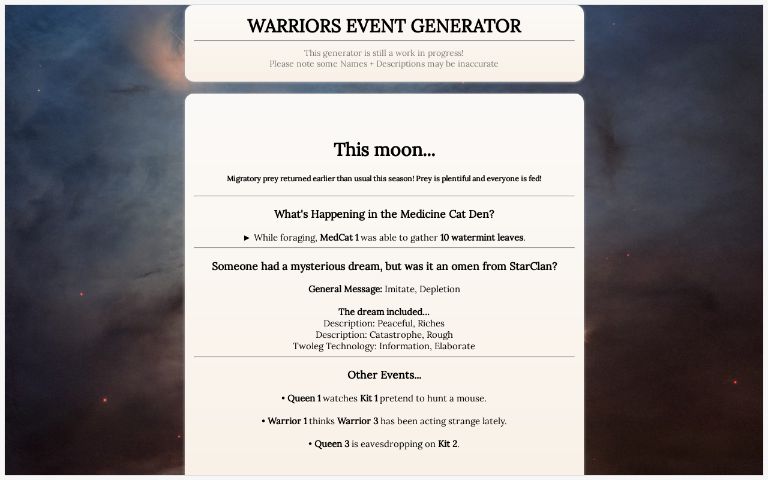 WARRIORS EVENT GENERATOR