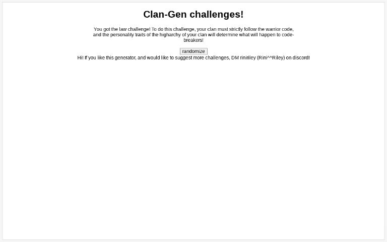Clan-Gen challenges!