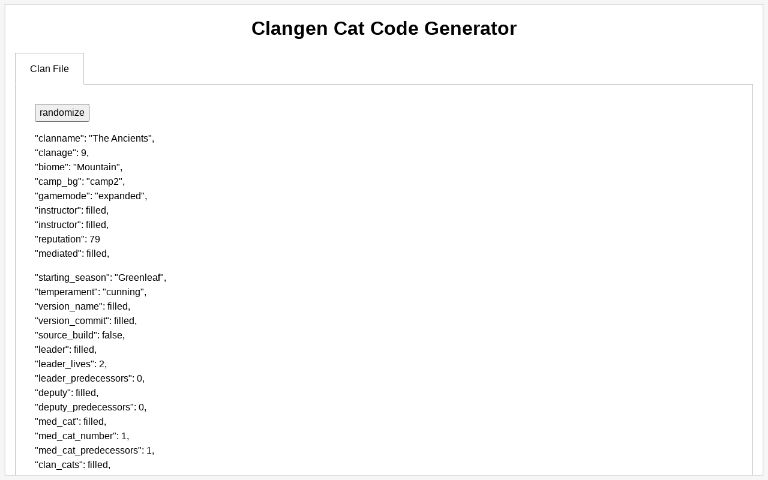 Clangen Cat Code Generator