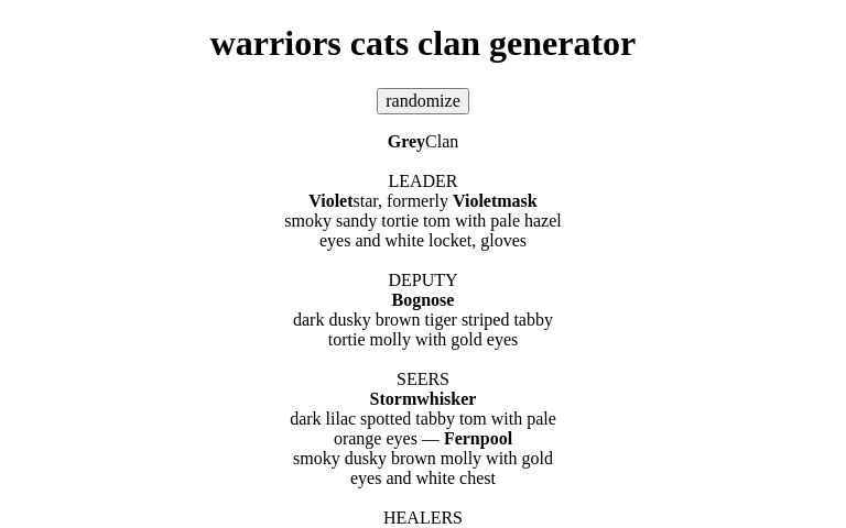 warriors cats clan generator