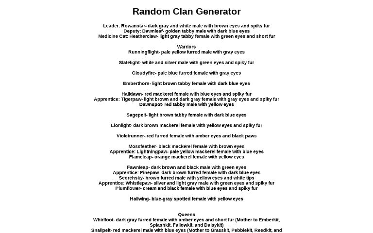 Random Clan Generator WIP