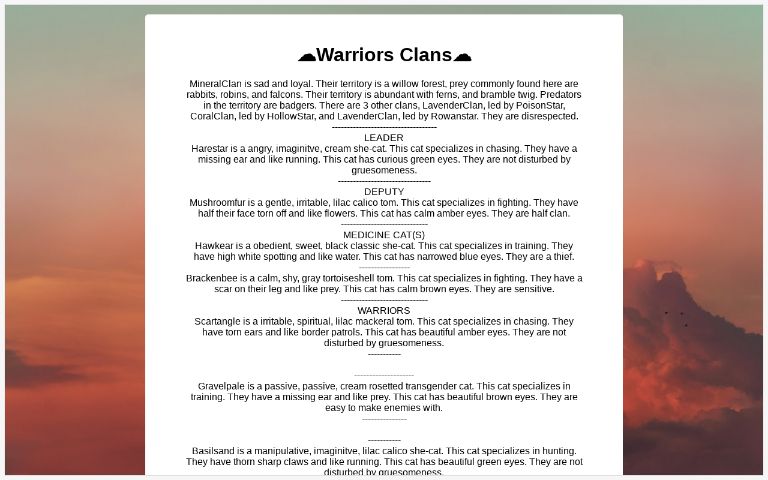 ☁Warriors Clans☁ ― Perchance Generator