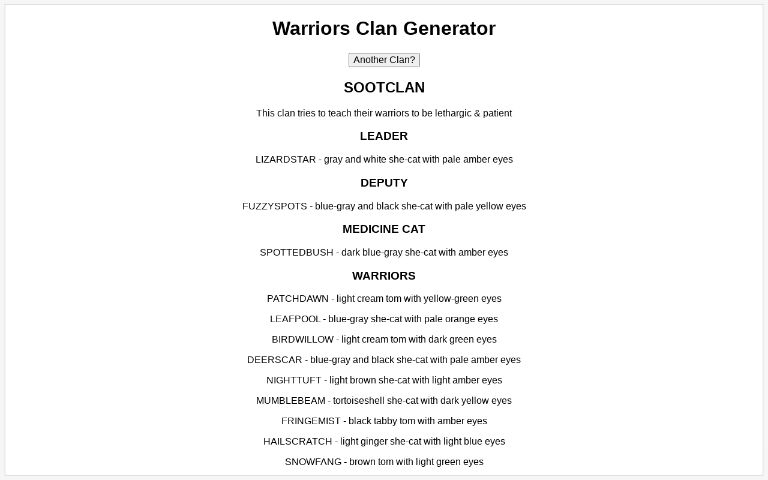 Warriors Clan Generator