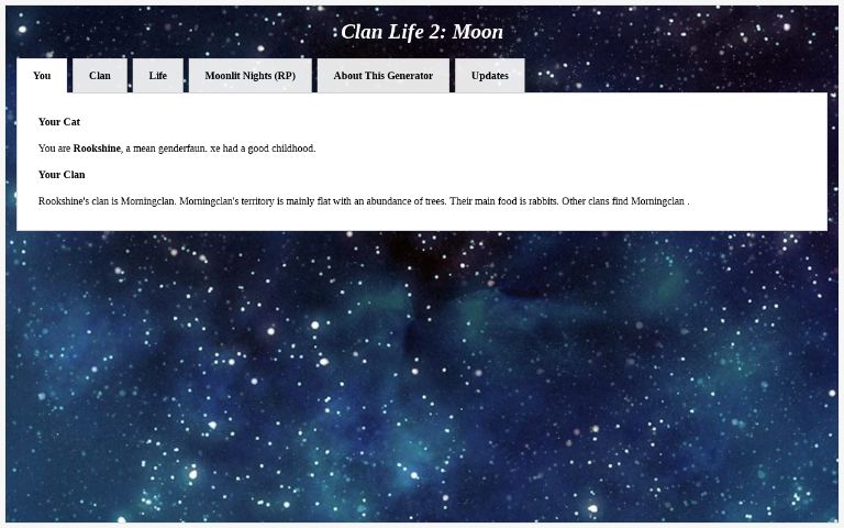Clan Life 2: Moon ― Perchance Generator
