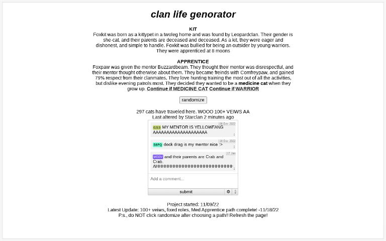 clan life genorator ― Perchance Generator
