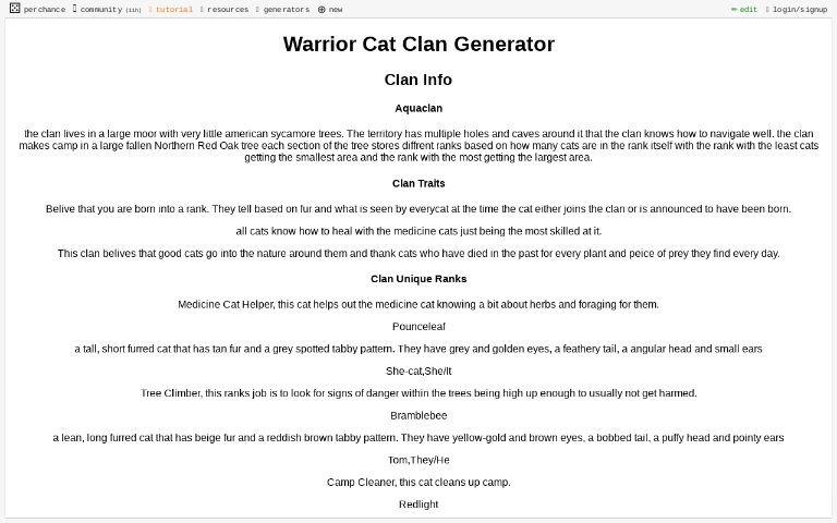 Warrior Cat Clan Generator