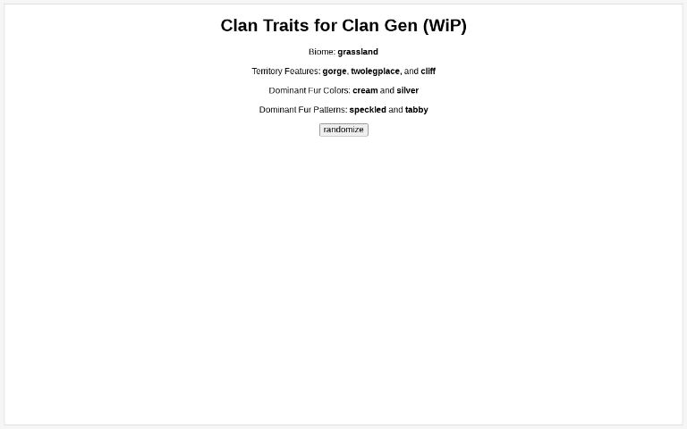 Clan Traits for Clan Gen (WiP)