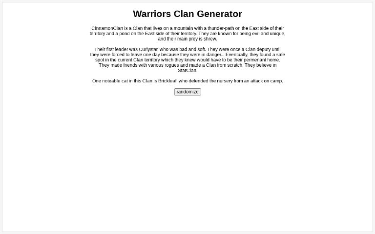 Warriors Clan Generator