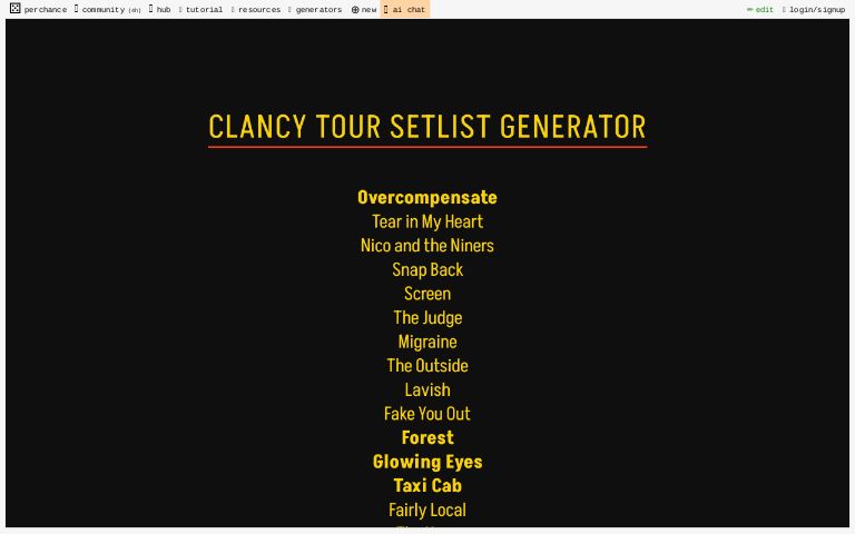 Clancy Tour Setlist Generator