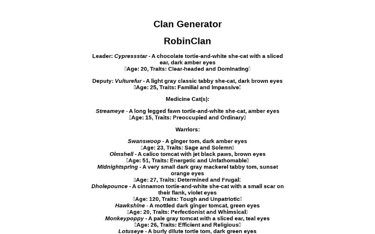 Clan Generator