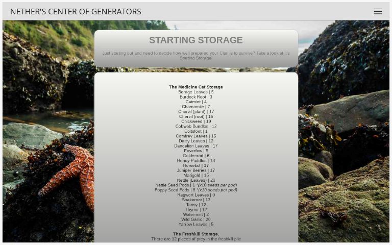 STARTING STORAGE ― Perchance Generator
