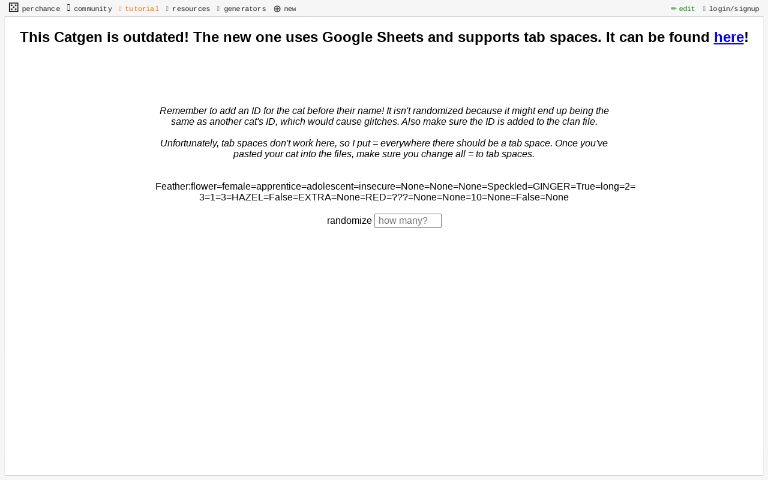 This Catgen is outdated! The new one uses Google Sheets and supports ...