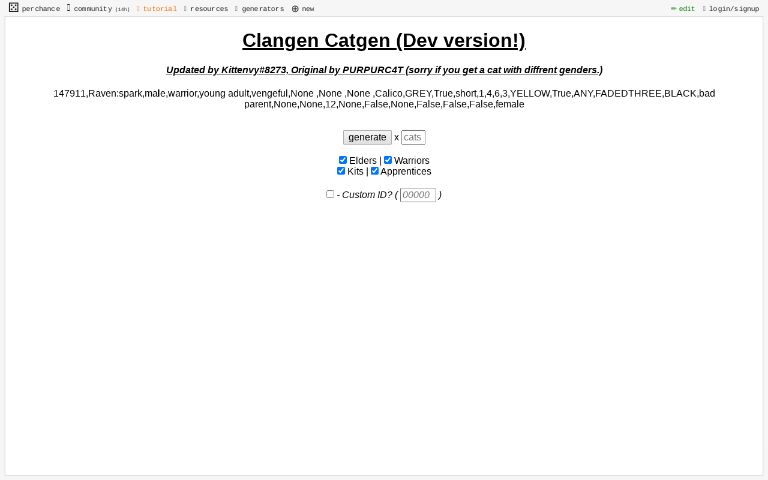 Clangen Catgen (Dev version!) ― Perchance Generator