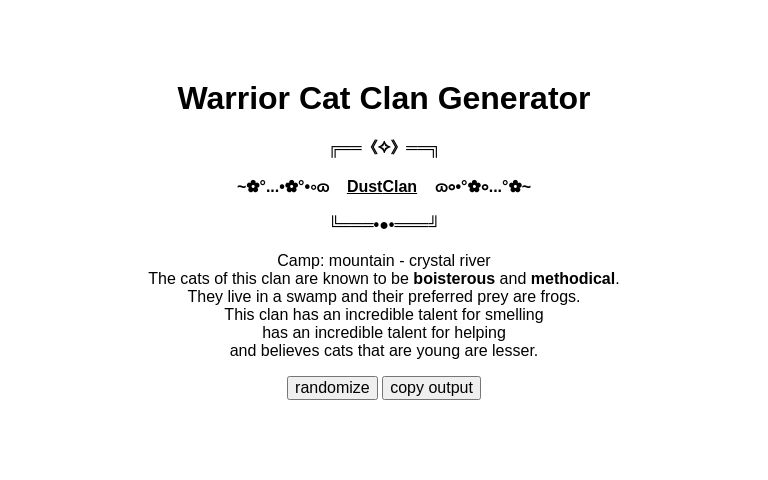 Warrior Cat Clan Generator