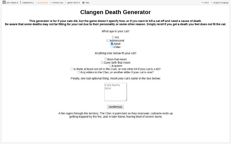 Clangen Death Generator