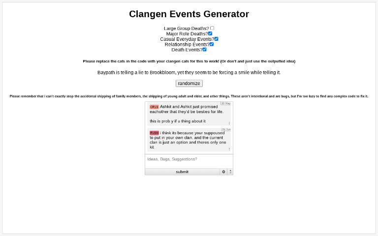 Clangen Events Generator