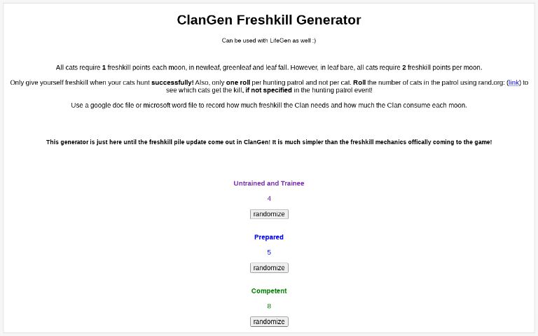 ClanGen Freshkill Generator