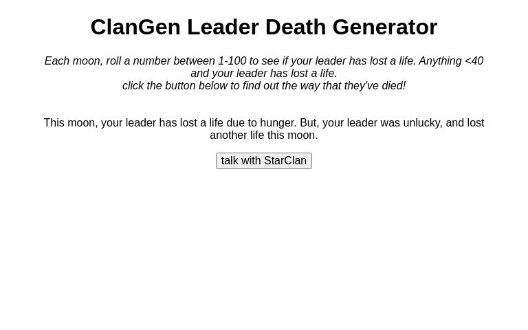 ClanGen Leader Death Generator