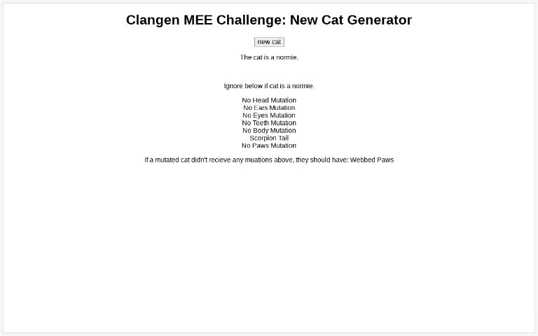 Clangen MEE Challenge: New Cat Generator