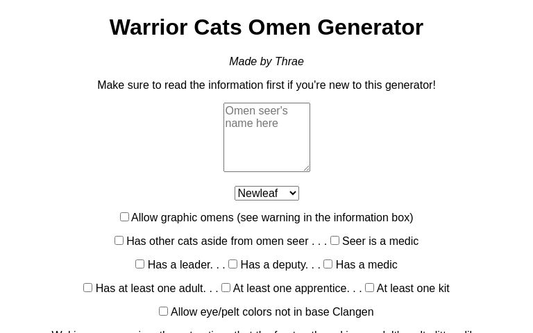 Clangen Omen Generator