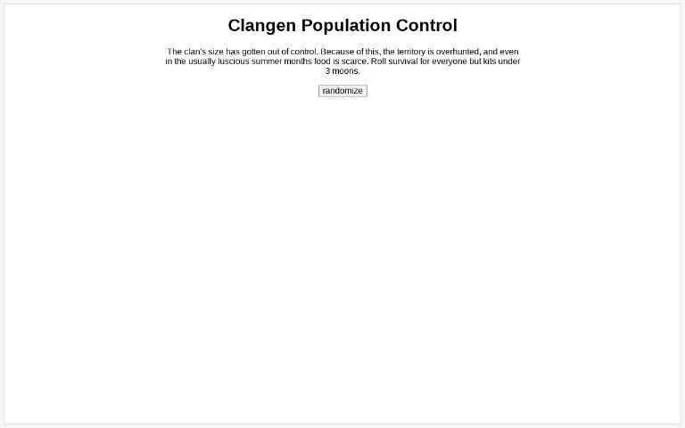 Clangen Population Control ― Perchance Generator