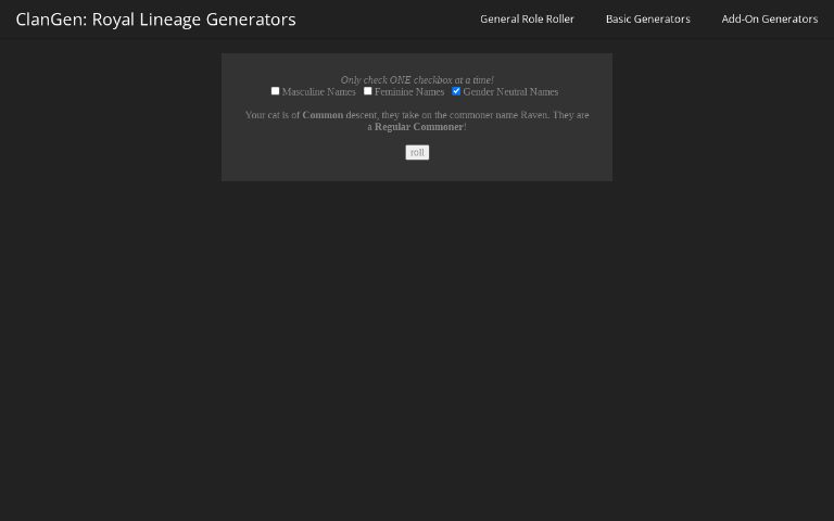 Clangen Royal Lineage Challenge Roles ― Perchance Generator