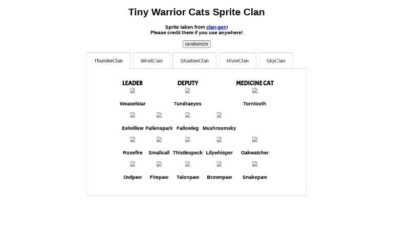 Tiny Warrior Cats Sprite Clan ― Perchance Generator