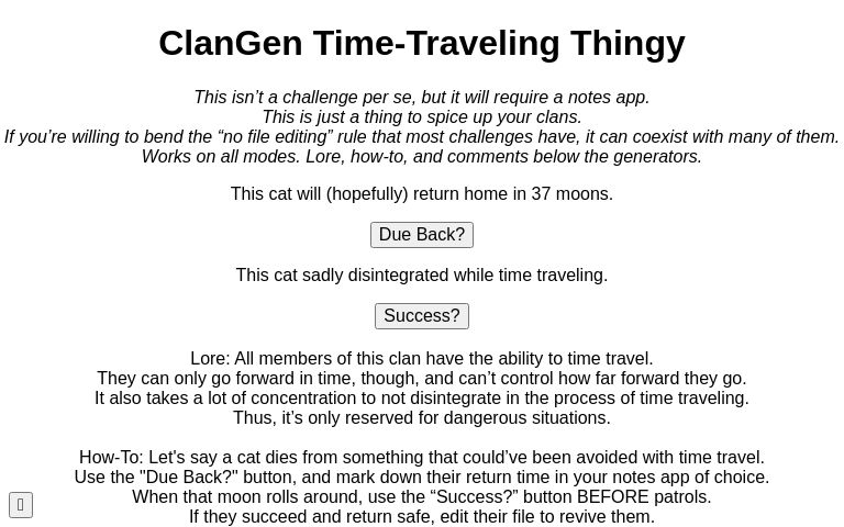 ClanGen Time-Traveling Thingy ― Perchance Generator