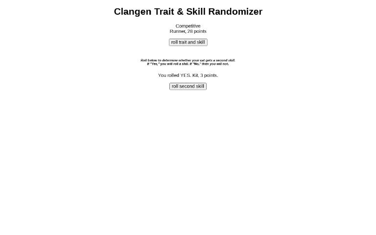 Clangen Trait & Skill Randomizer ― Perchance Generator
