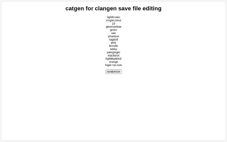 catgen for clangen save file editing ― Perchance Generator