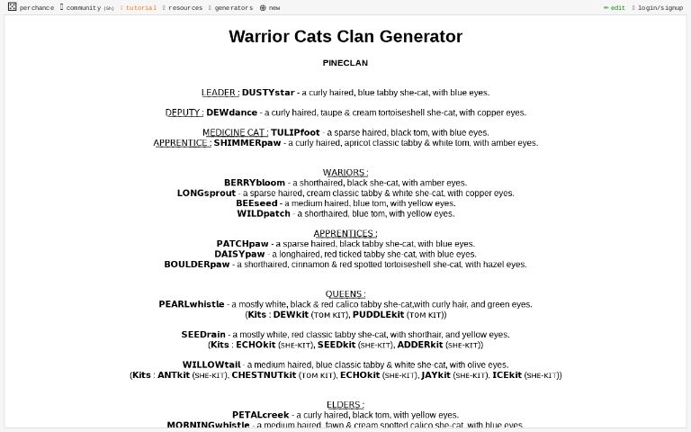 Warrior Cats Clan Generator
