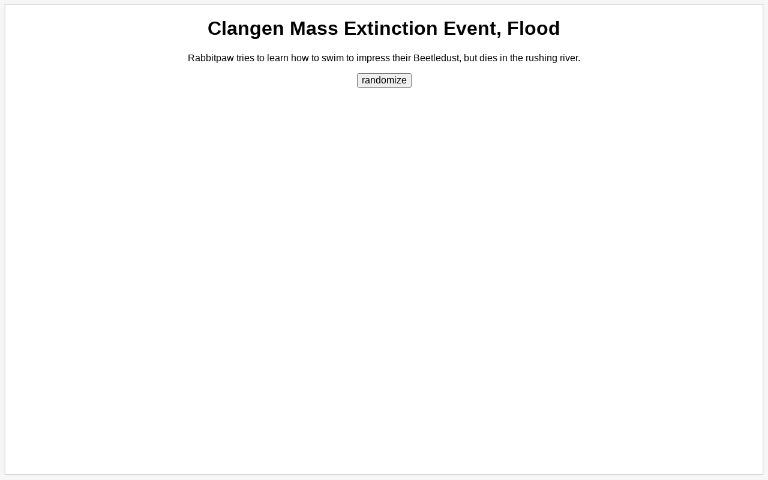 Clangen Mass Extinction Event, Flood ― Perchance Generator