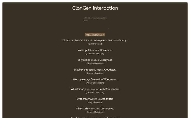 ClanGen Interaction ― Perchance Generator