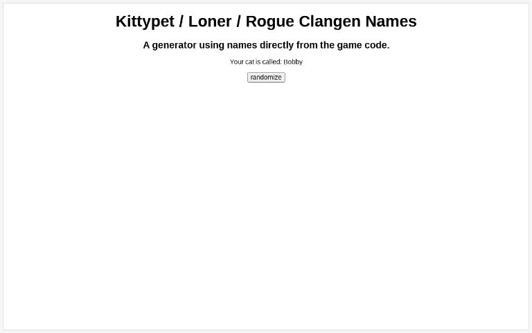 Kittypet / Loner / Rogue Clangen Names ― Perchance Generator
