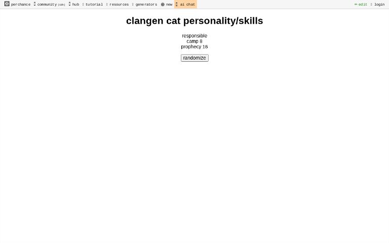 clangen cat personality/skills ― Perchance Generator