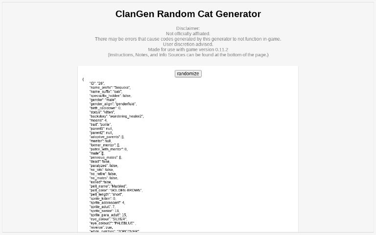ClanGen Random Cat Generator