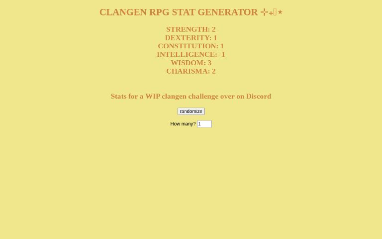 CLANGEN RPG STAT GENERATOR ⊹₊ ⋆