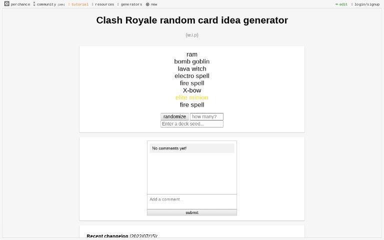 Clash Royale random card idea generator